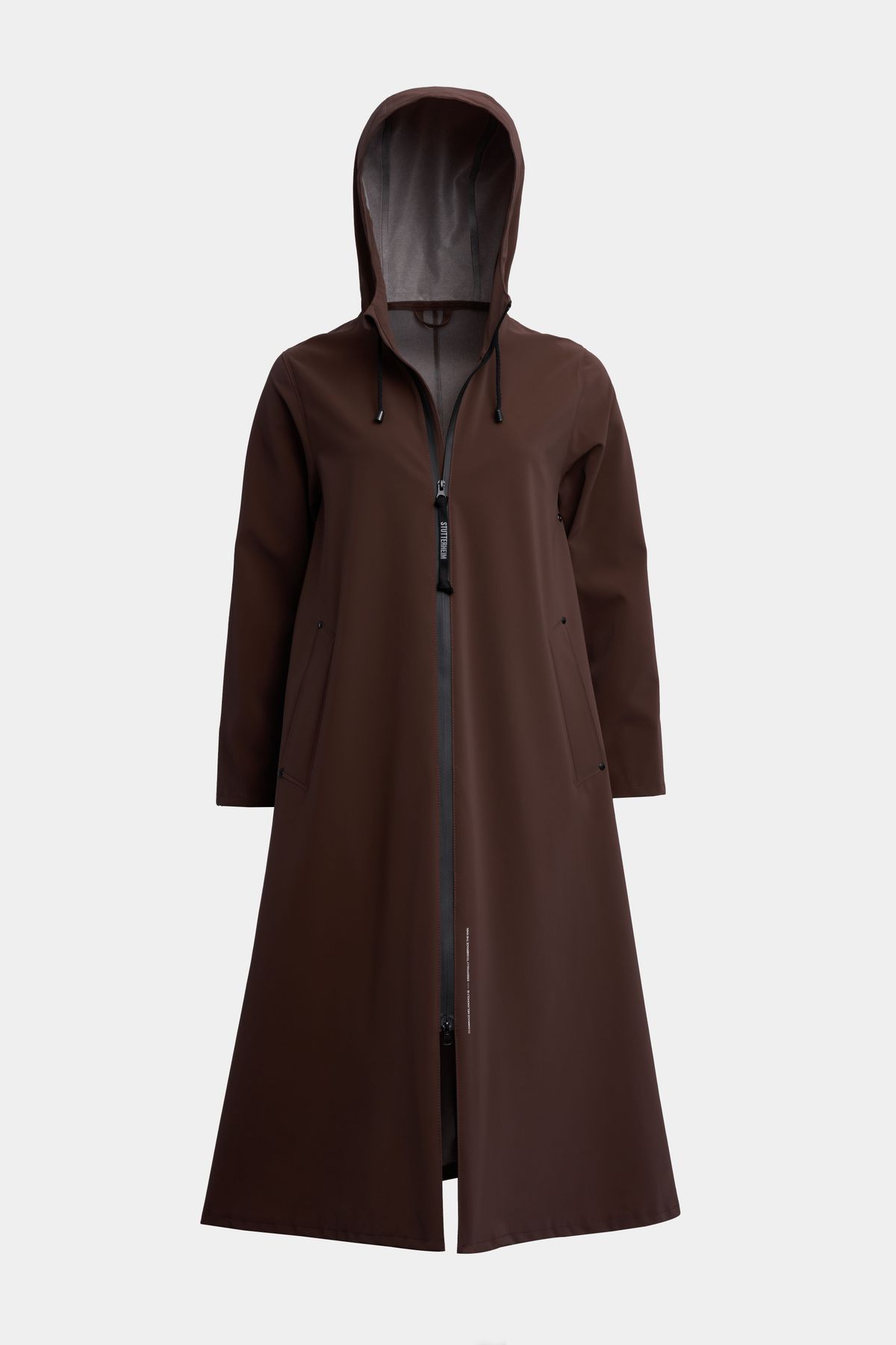 Mosebacke Long Lightweight Matte Zip Raincoat Dark Brown | STUTTERHEIM US