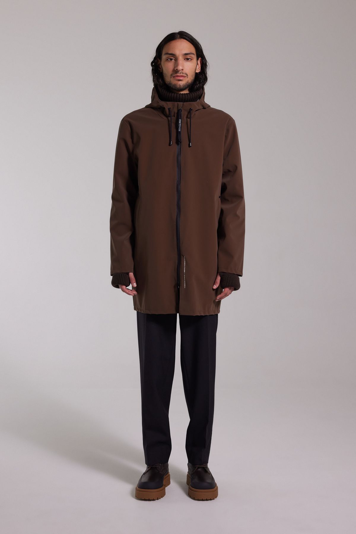 Stockholm Lightweight Matte Zip Raincoat Dark Brown | STUTTERHEIM US